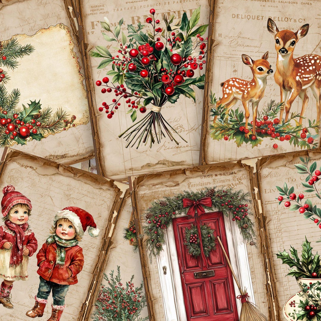 Vintage Christmas Digital Paper Set | 5 Old Christmas Scrapbooking ...