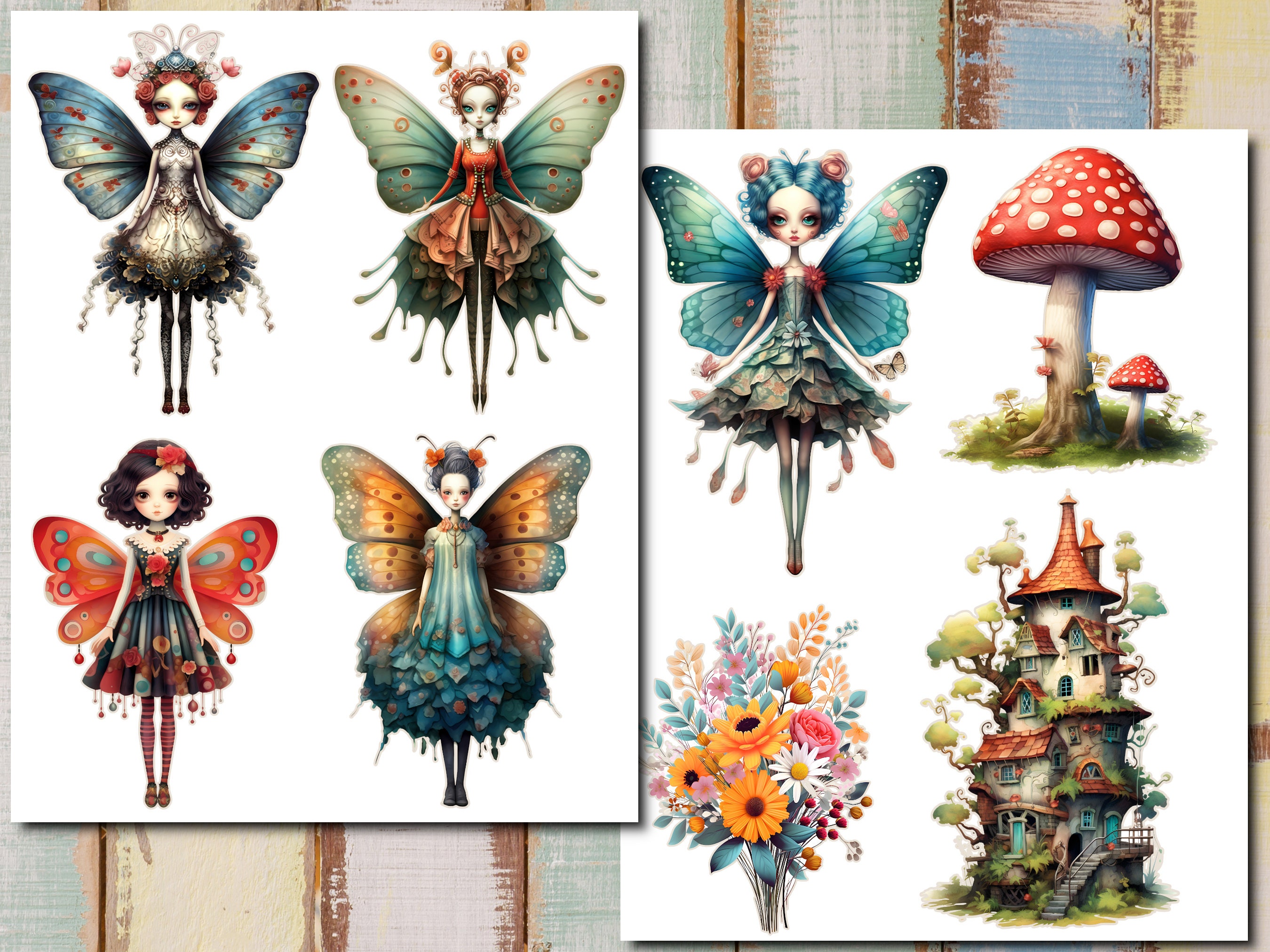 Fairy Fussy Cuts: Junk Journal Kit, Mushroom House Ephemera (digital ...