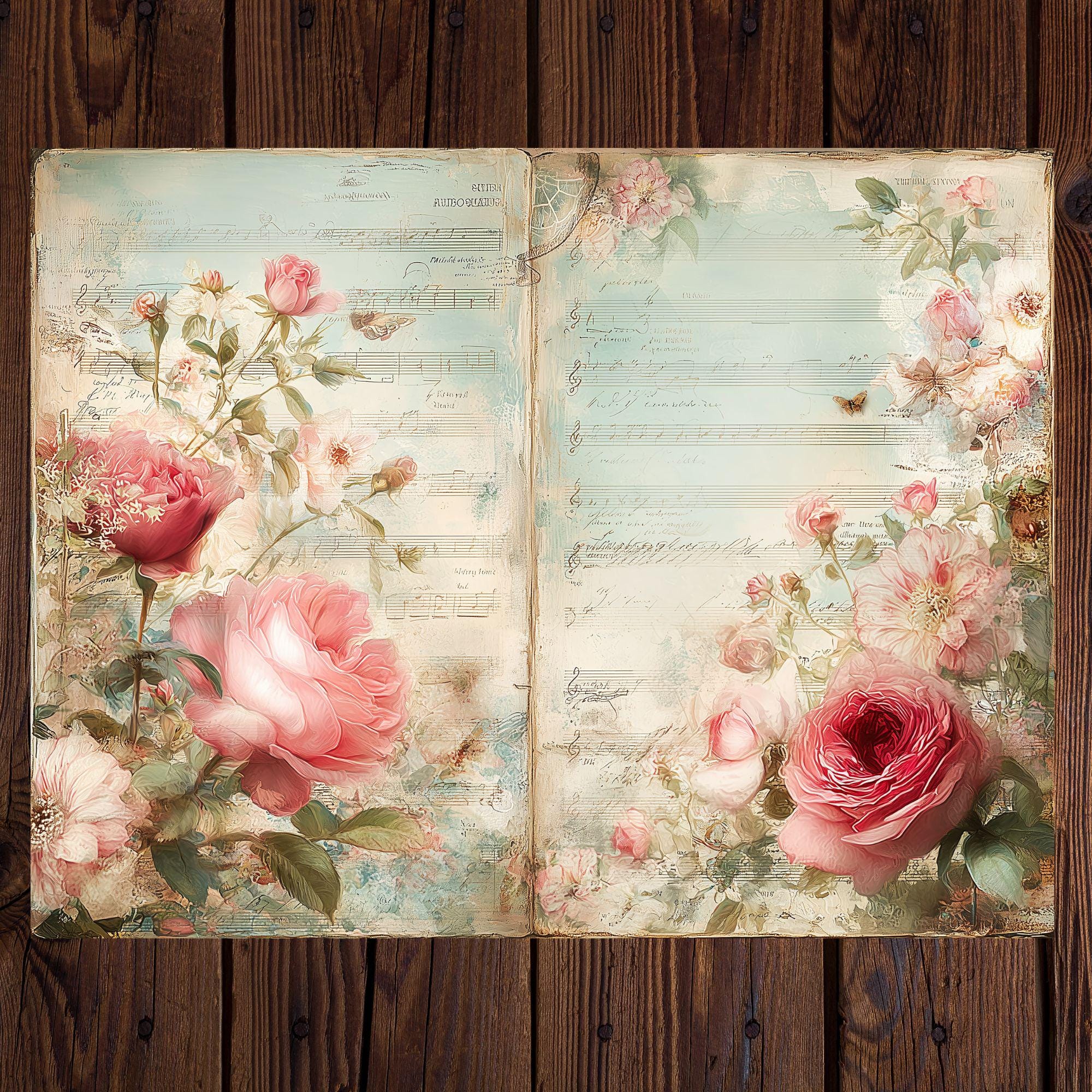 Vintage Roses Junk Journal Pages: Antique Script Music (digital ...