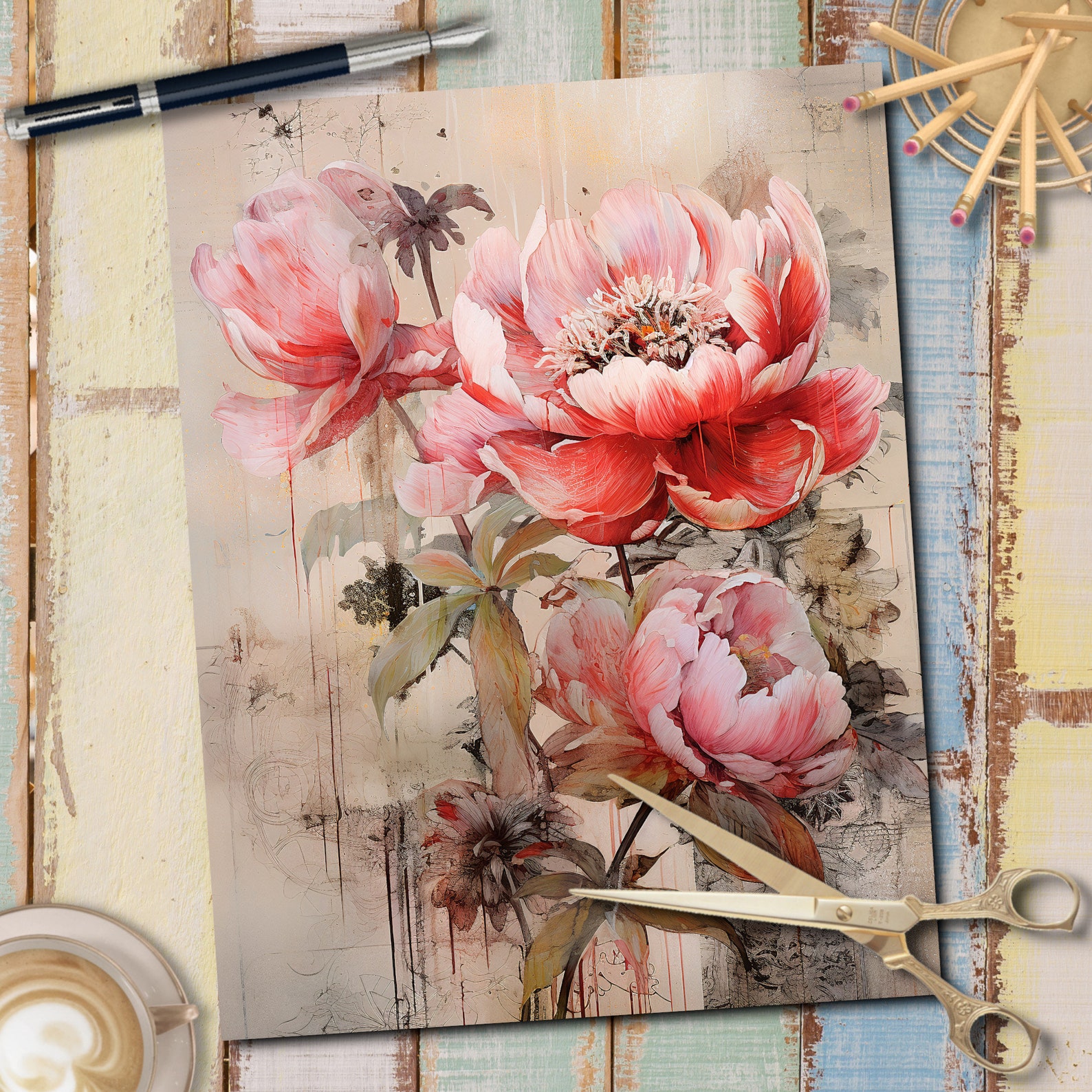 Pink Peony Collage Paper: Junk Journal Printable (digital Download) - Etsy