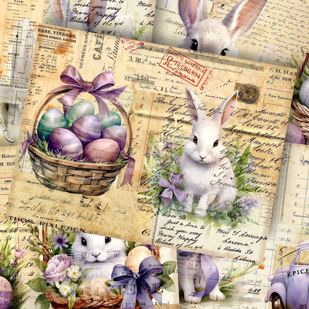 Easter Bunny Garden Junk Journal Printable Paper: Vintage Collage ...