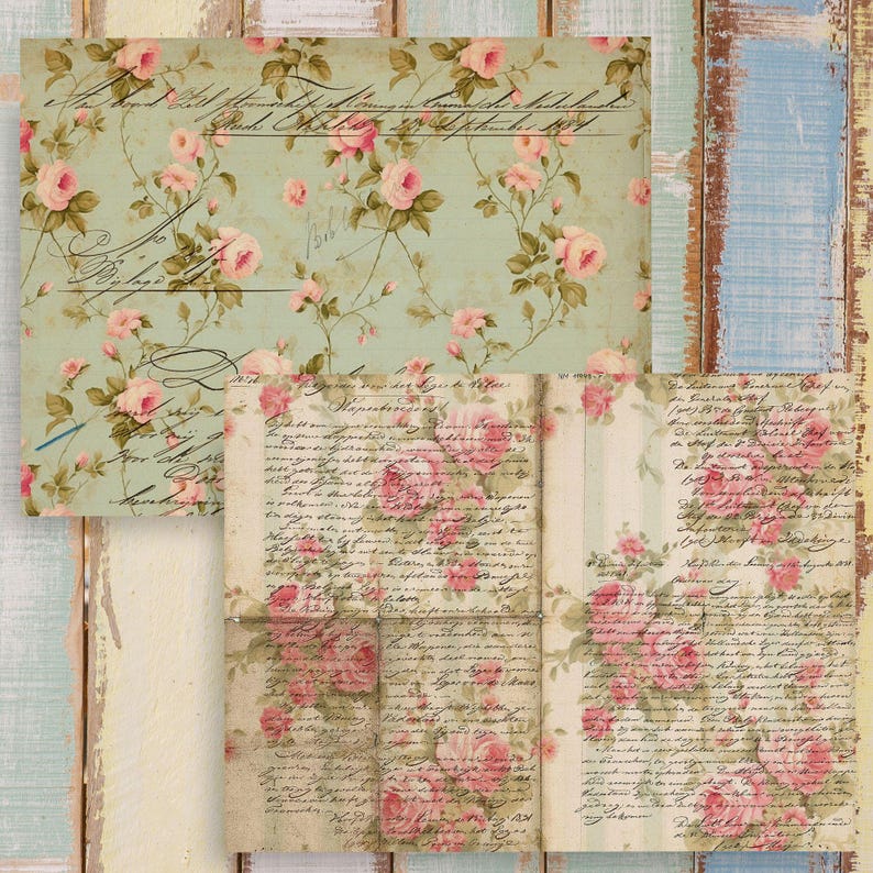 Shabby Chic Rose Digital Paper Pack: Vintage Floral Backgrounds ...