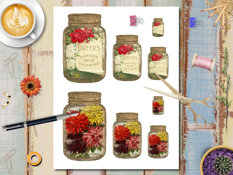 Junk Journal Digi Kit Digital Mason Jar Tags Ephemera - Etsy