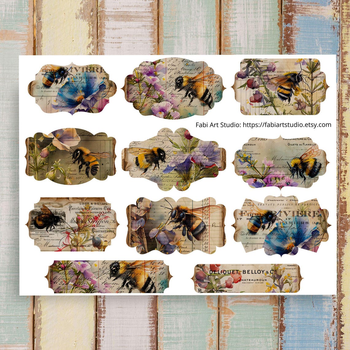 Vintage Bee Labels: Printable Scrapbook & Junk Journal Embellishments ...