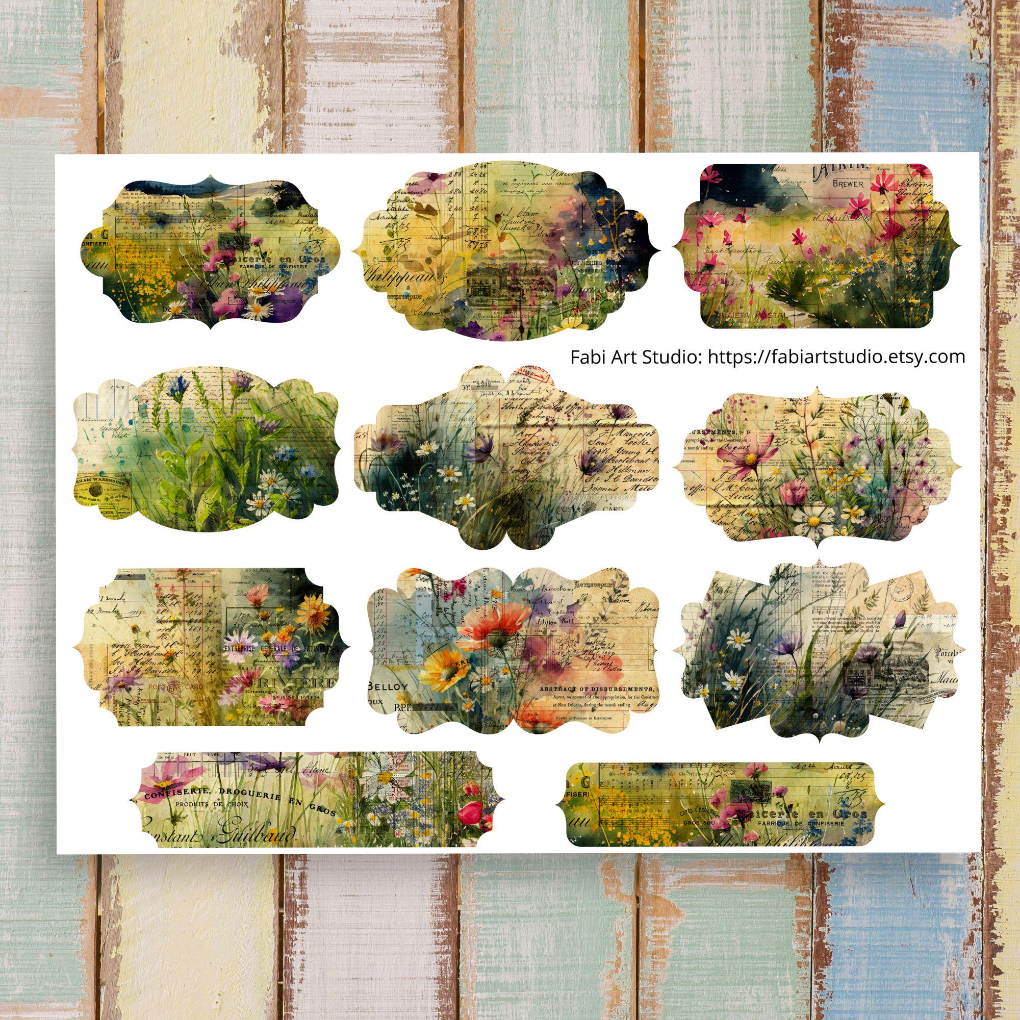 Watercolor Wildflowers Labels Printable Kit – 5 Vintage Floral Label ...