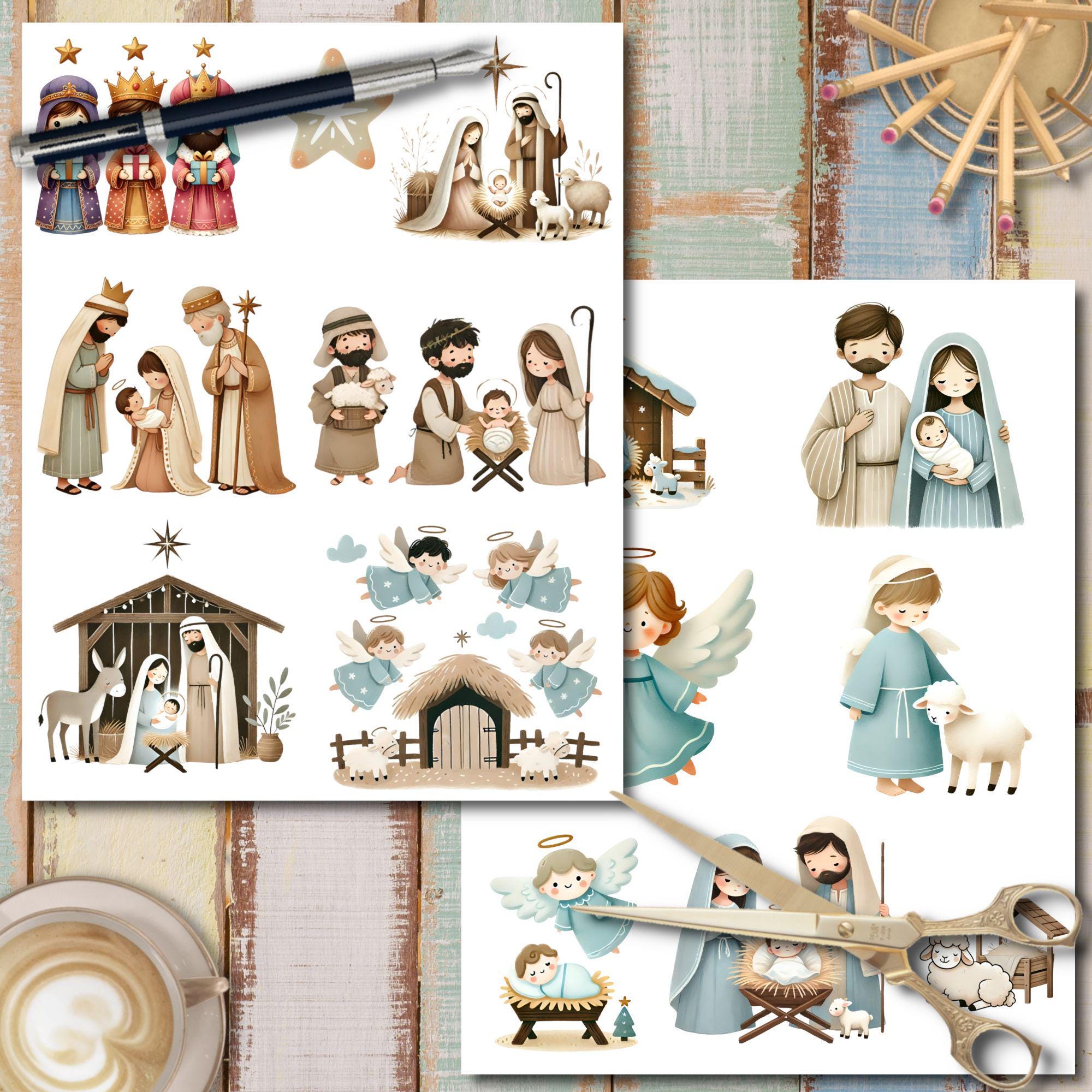 Baby Jesus Nativity Junk Journal Kit: Christmas Folding Folio (digital ...