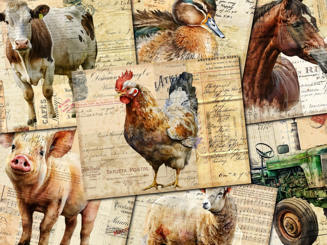 Junk Journal Printable, Farm Animals Collage Papers, , Journal Papers ...