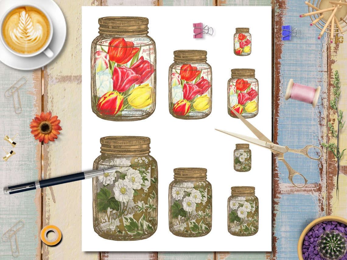 Junk Journal Digi Kit Digital Mason Jar Tags Ephemera - Etsy