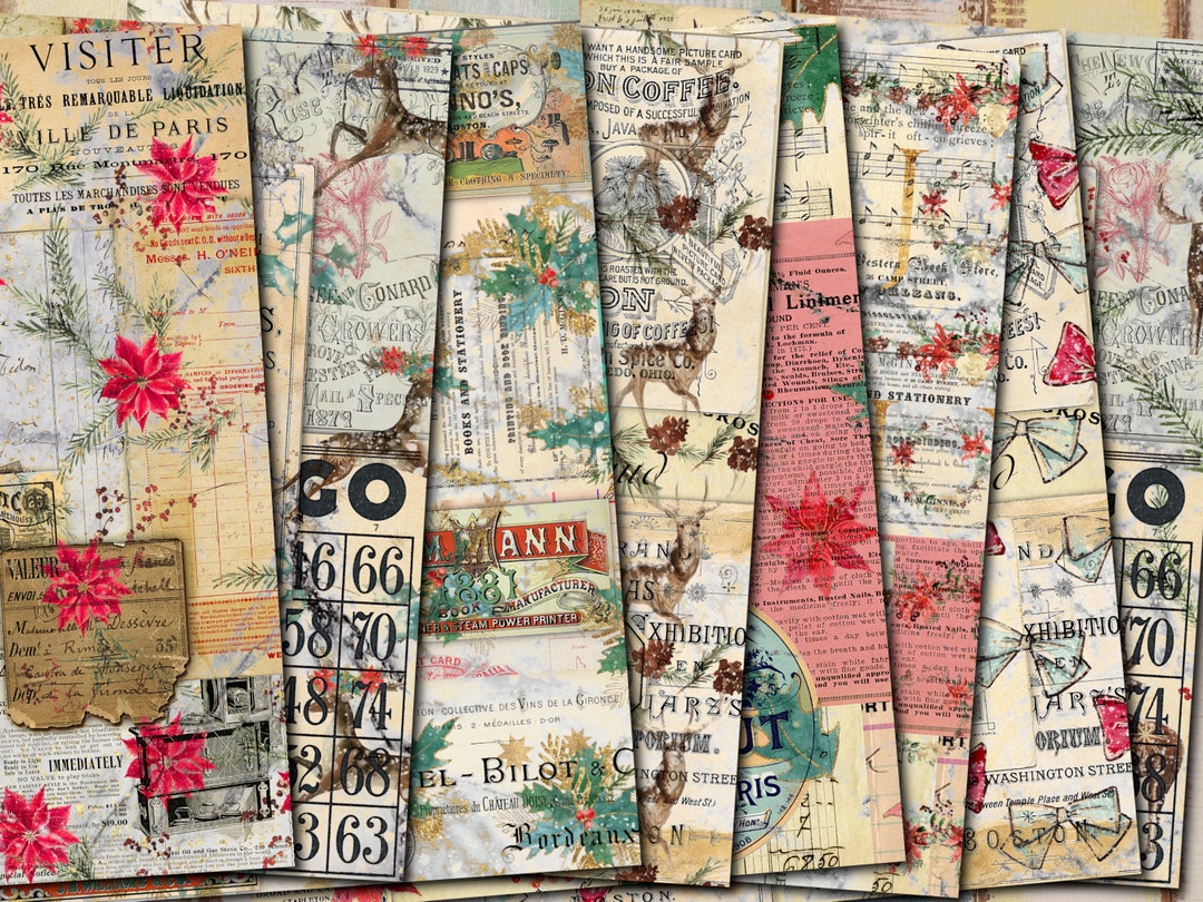 Vintage Christmas Ephemera Paper Pack, Junk Journal Digi Kit (digital ...