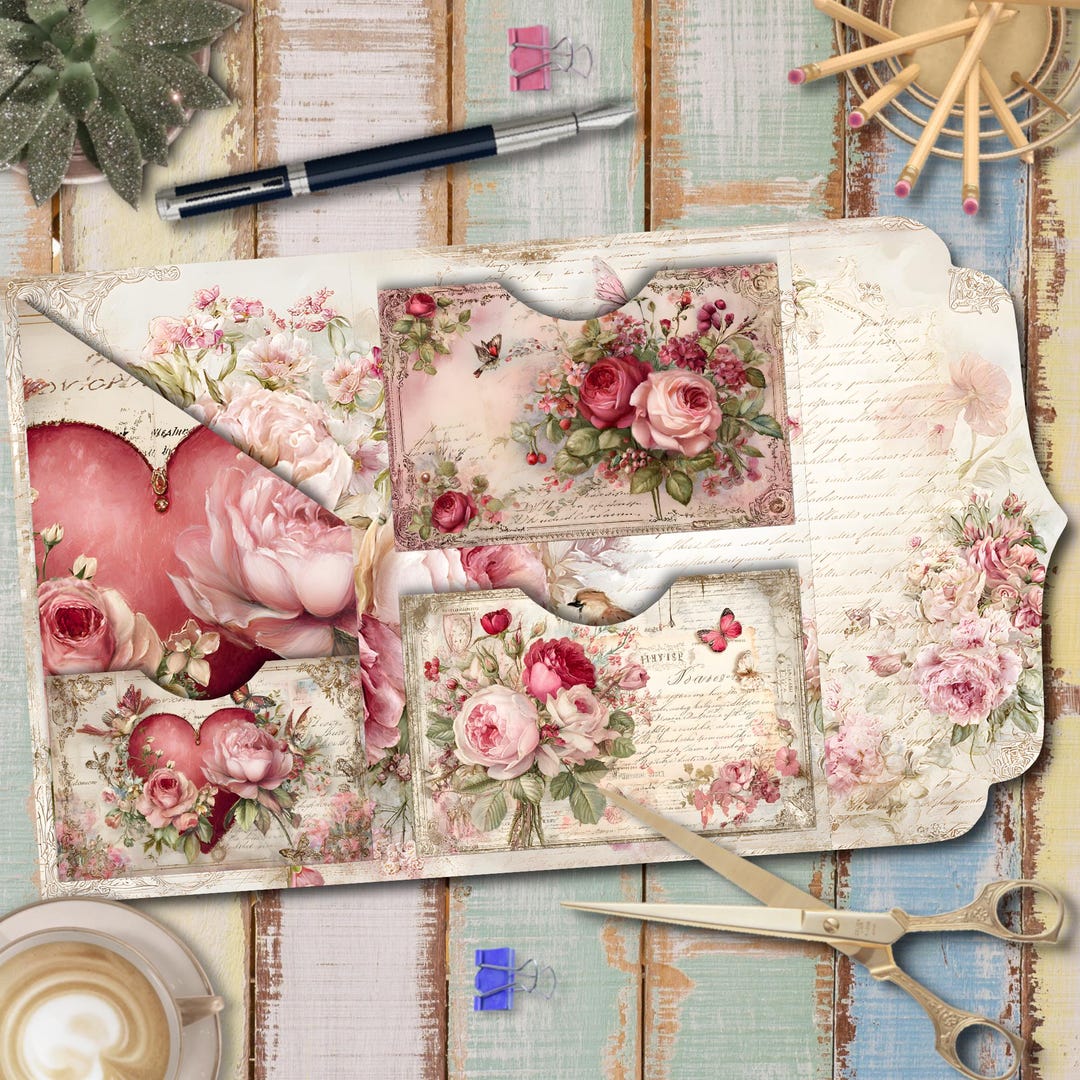 Romantic Roses Junk Journal Printable Folding Folio Craft Kit (digital ...