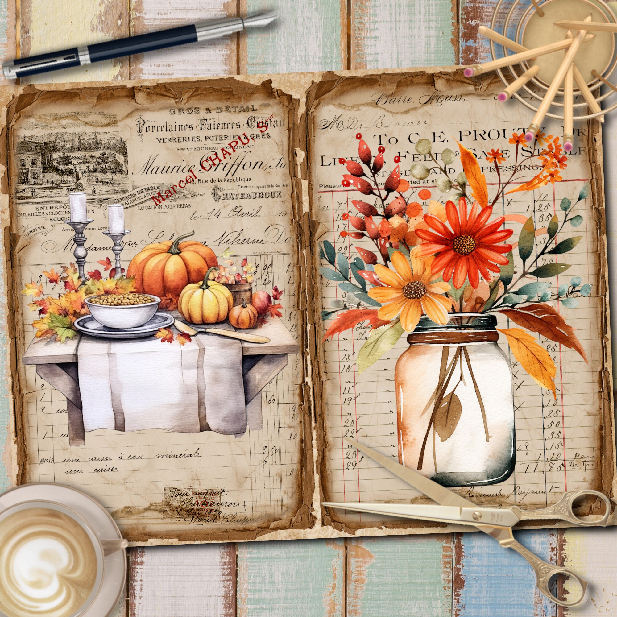 Fall Junk Journal Printable: Vintage Autumn Double Pages (digital ...