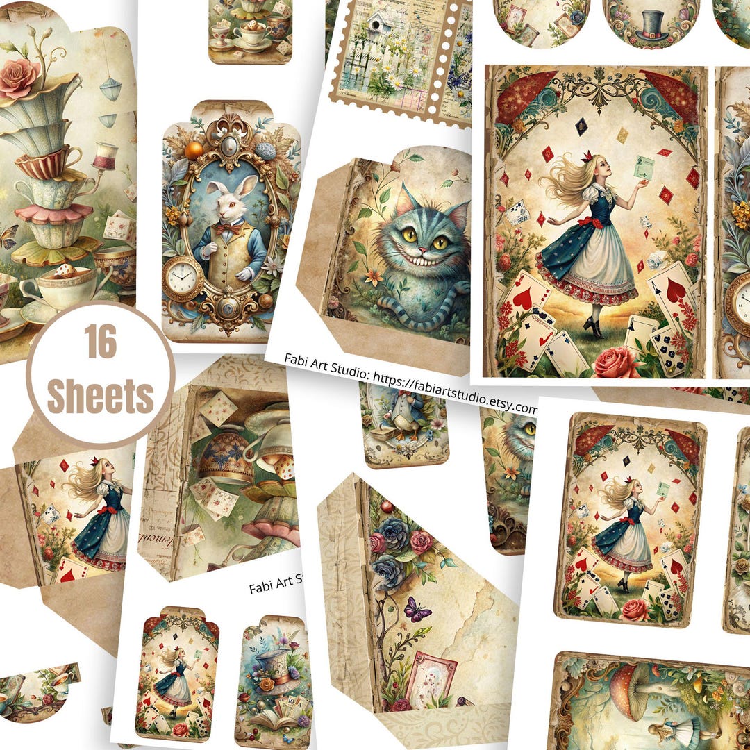 Alice in Wonderland Junk Journal Add-on Kit 2 | Printable Ephemera for ...