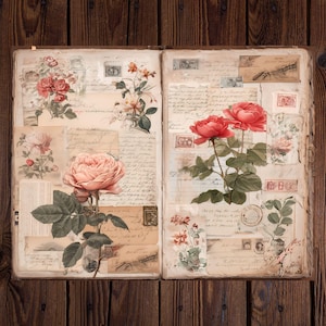Vintage Roses Junk Journal Double-page Spread (digital Download ...