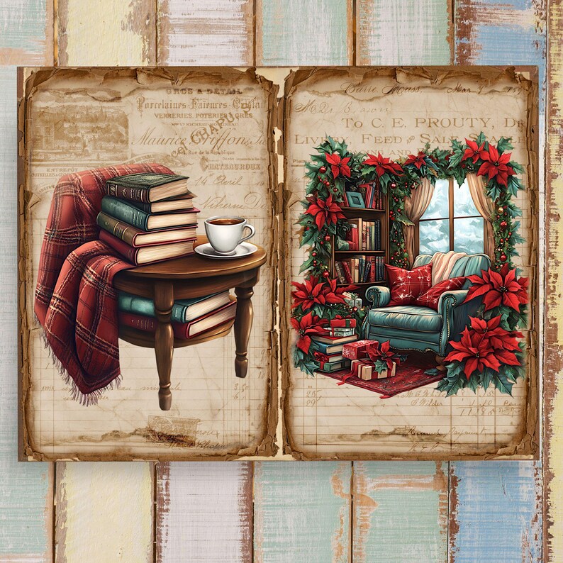 Cozy Vintage Christmas Digital Paper Kit | 5 Scrapbooking Pages | Junk ...