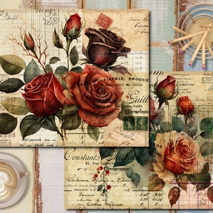 Red Roses Junk Journal Kit Vintage Journal Papers Rose Junk - Etsy