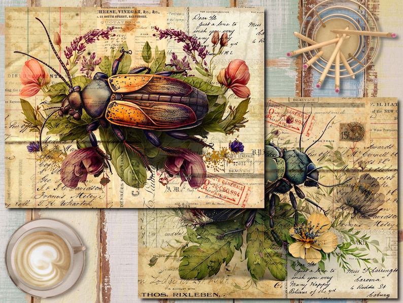 Beetle Junk Journal Papers: Vintage Bug Ephemera (digital Download) - Etsy