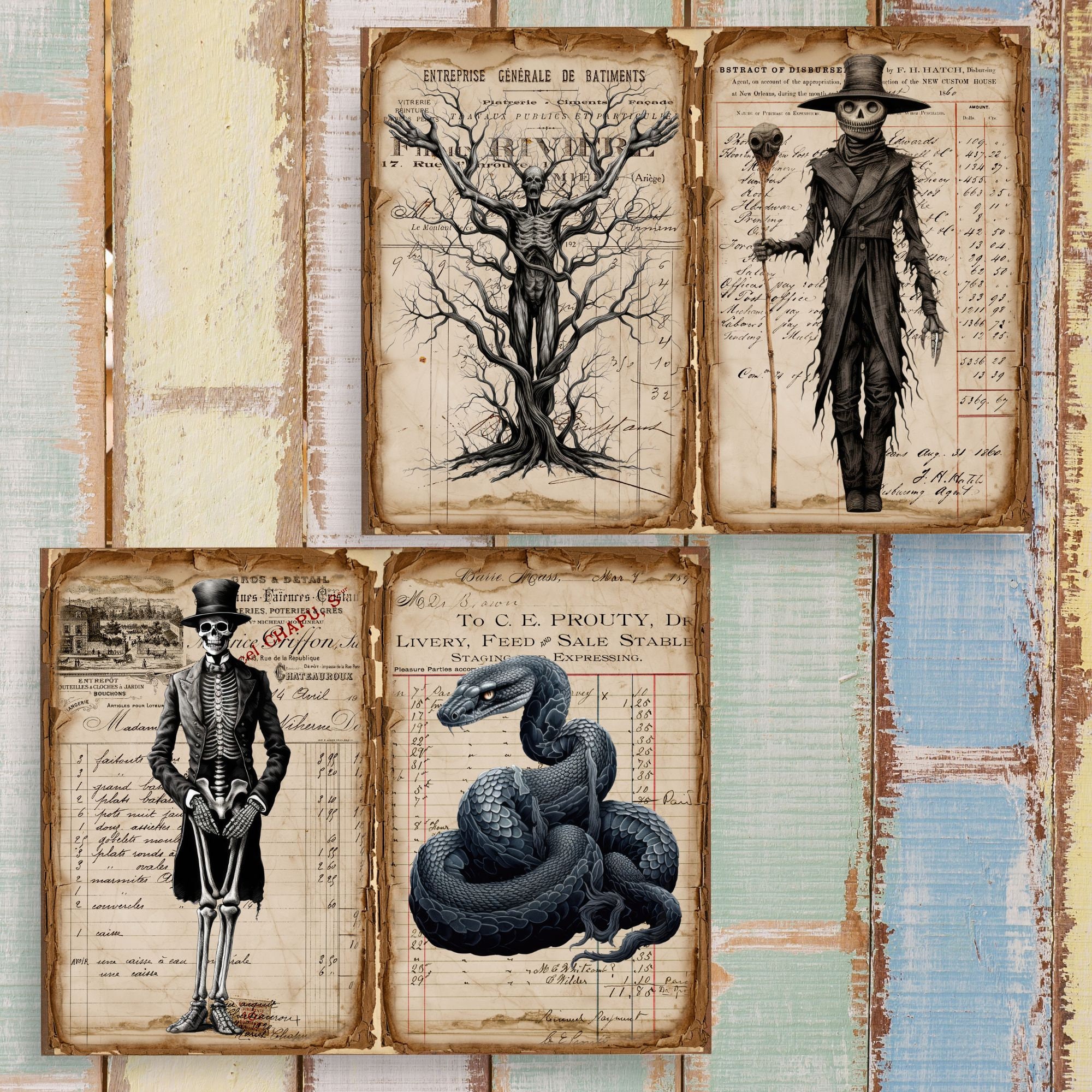 Vintage Creepy Halloween Junk Journal Pages: Eerie Digital Collage ...