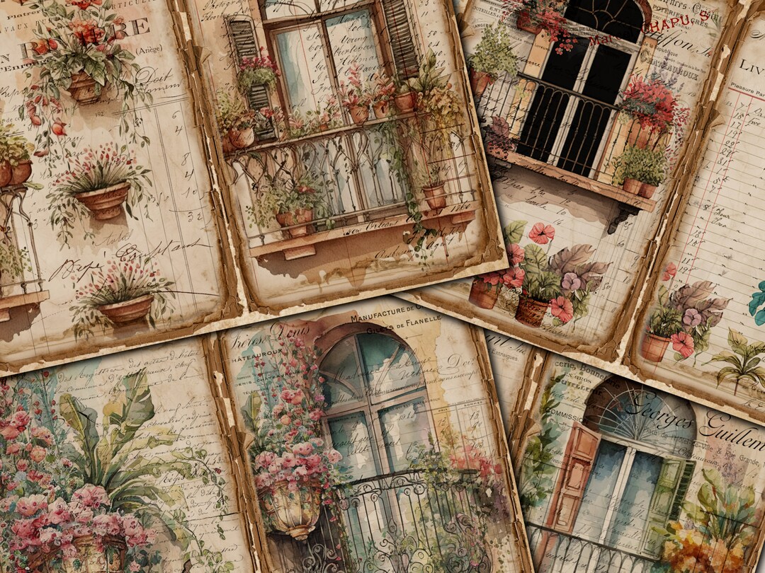 Junk Journal Printable, Floral Window , Vintage Journal Pages, Flower ...
