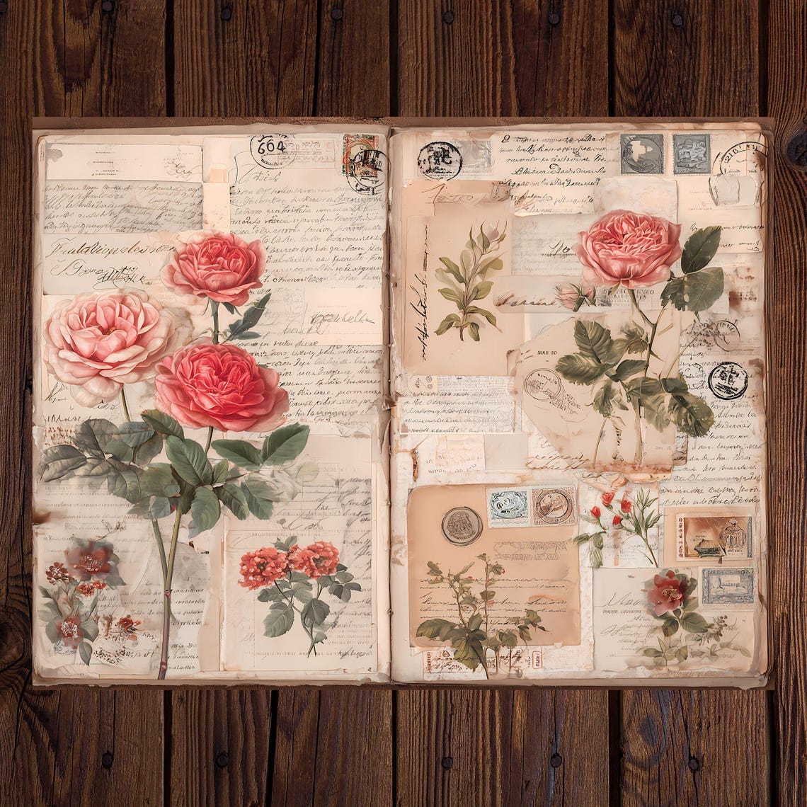Vintage Roses Junk Journal Double-page Spread (digital Download ...