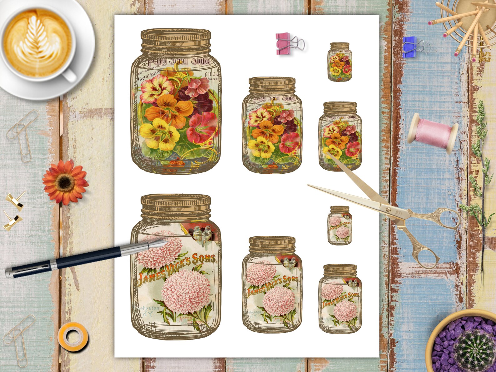 Junk Journal Digi Kit Digital Mason Jar Tags Ephemera - Etsy