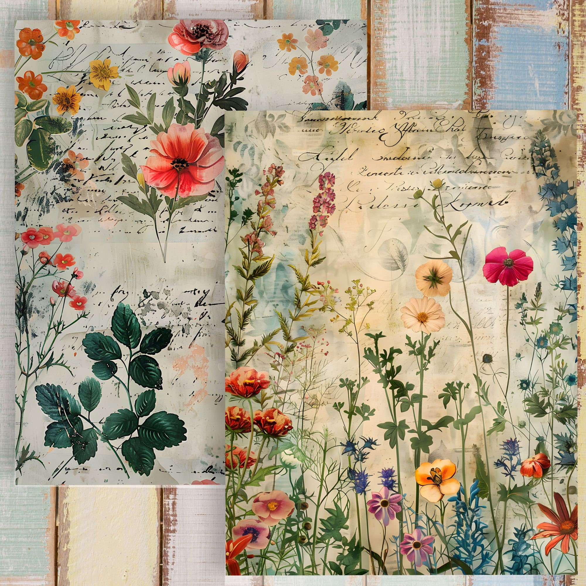 Wildflower Junk Journal Kit: Vintage Floral Scrapbook Paper (digital ...
