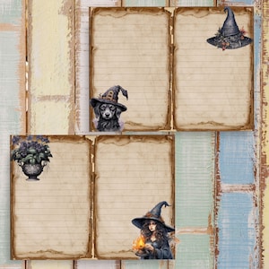 Halloween Witch Junk Journal Pages - Lined Pages - Spooky and Magical ...