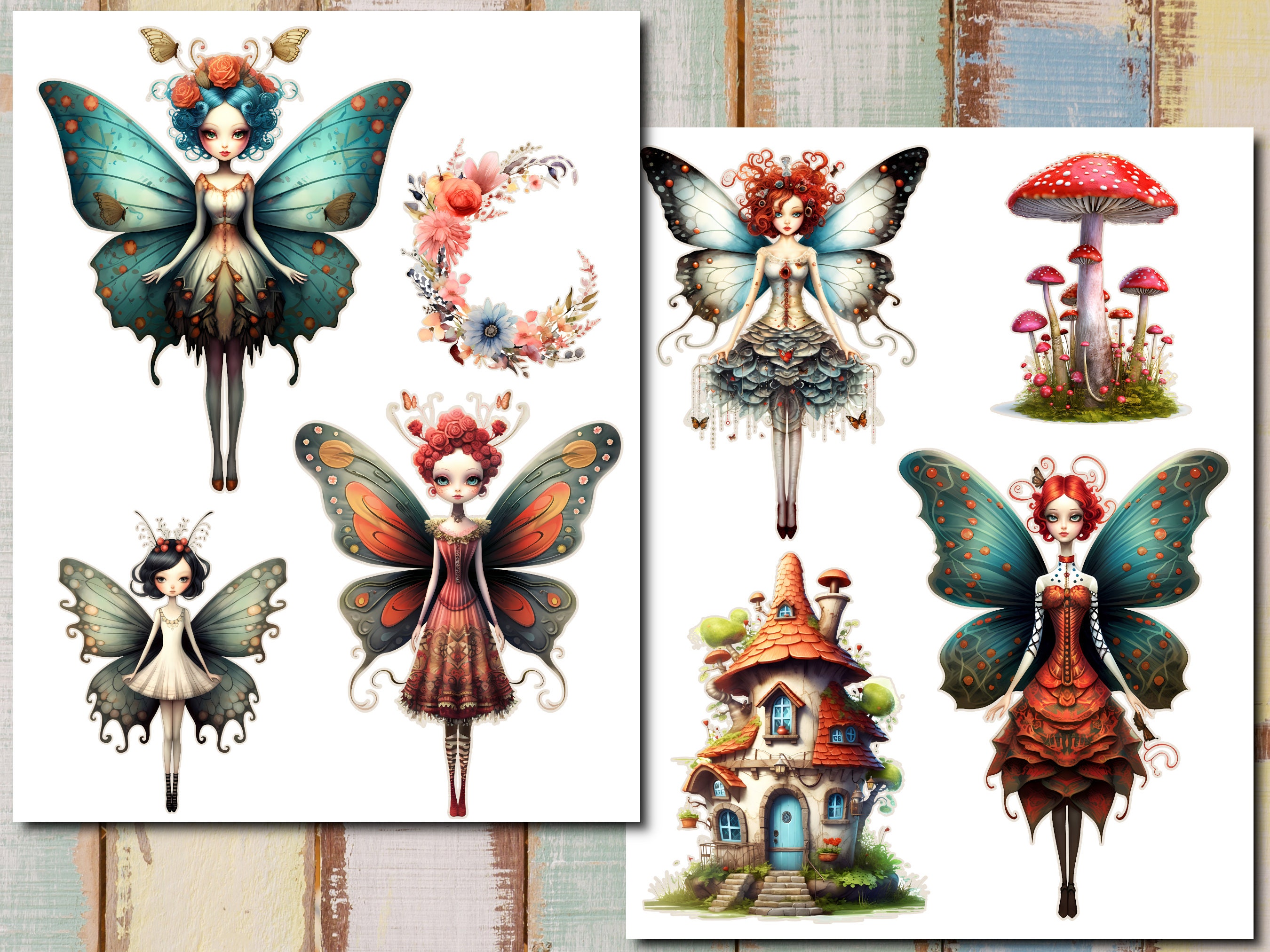Fairy Fussy Cuts: Junk Journal Kit, Mushroom House Ephemera (digital ...