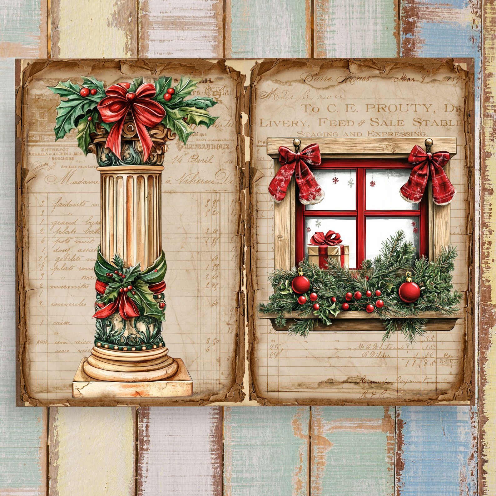 Old-fashioned Christmas Digital Paper | 5 Vintage Scrapbooking Pages ...