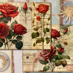 Red Roses Junk Journal Kit Vintage Journal Papers Rose Junk - Etsy