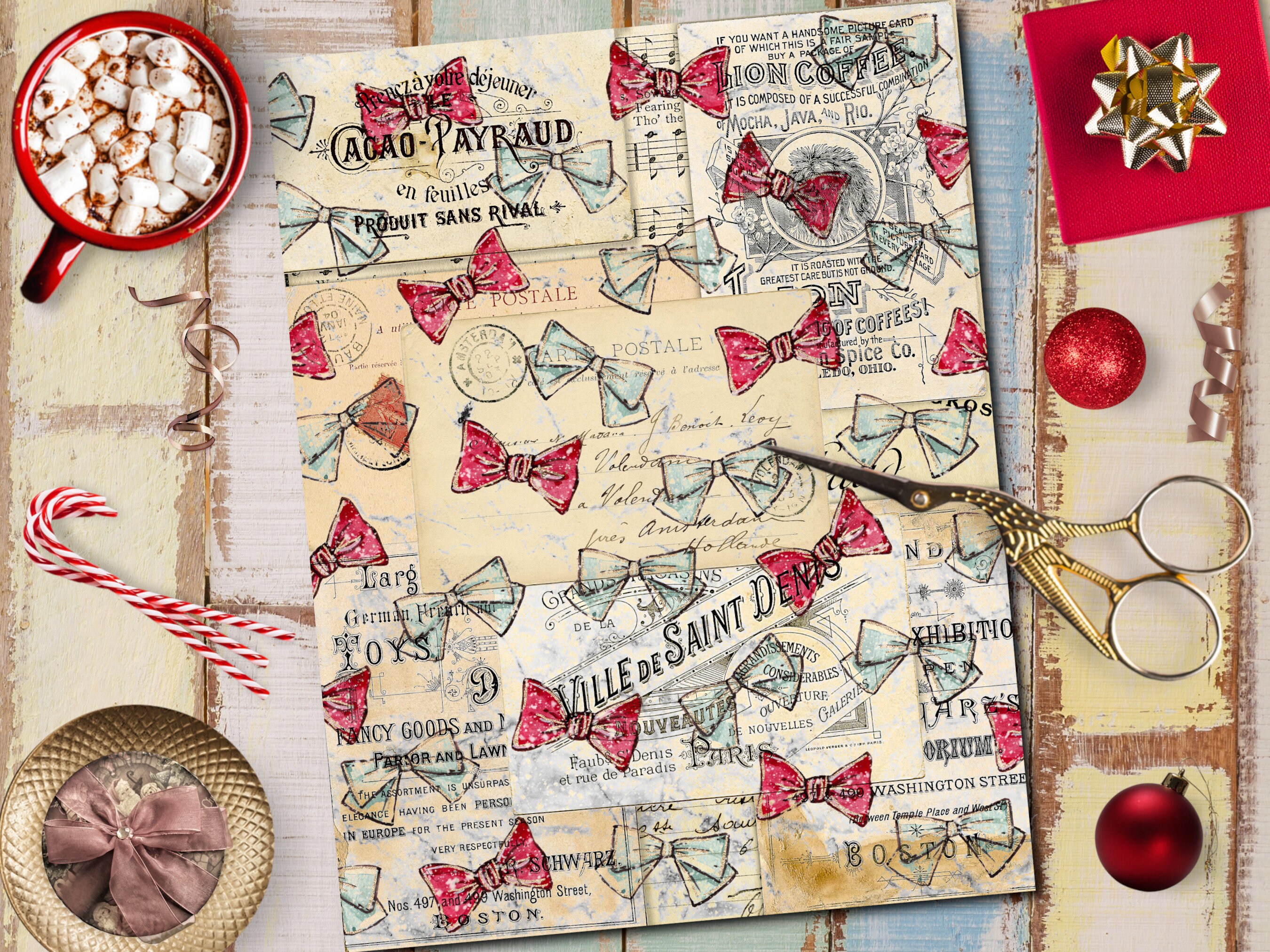 Vintage Christmas Ephemera Paper Pack, Junk Journal Digi Kit (digital ...