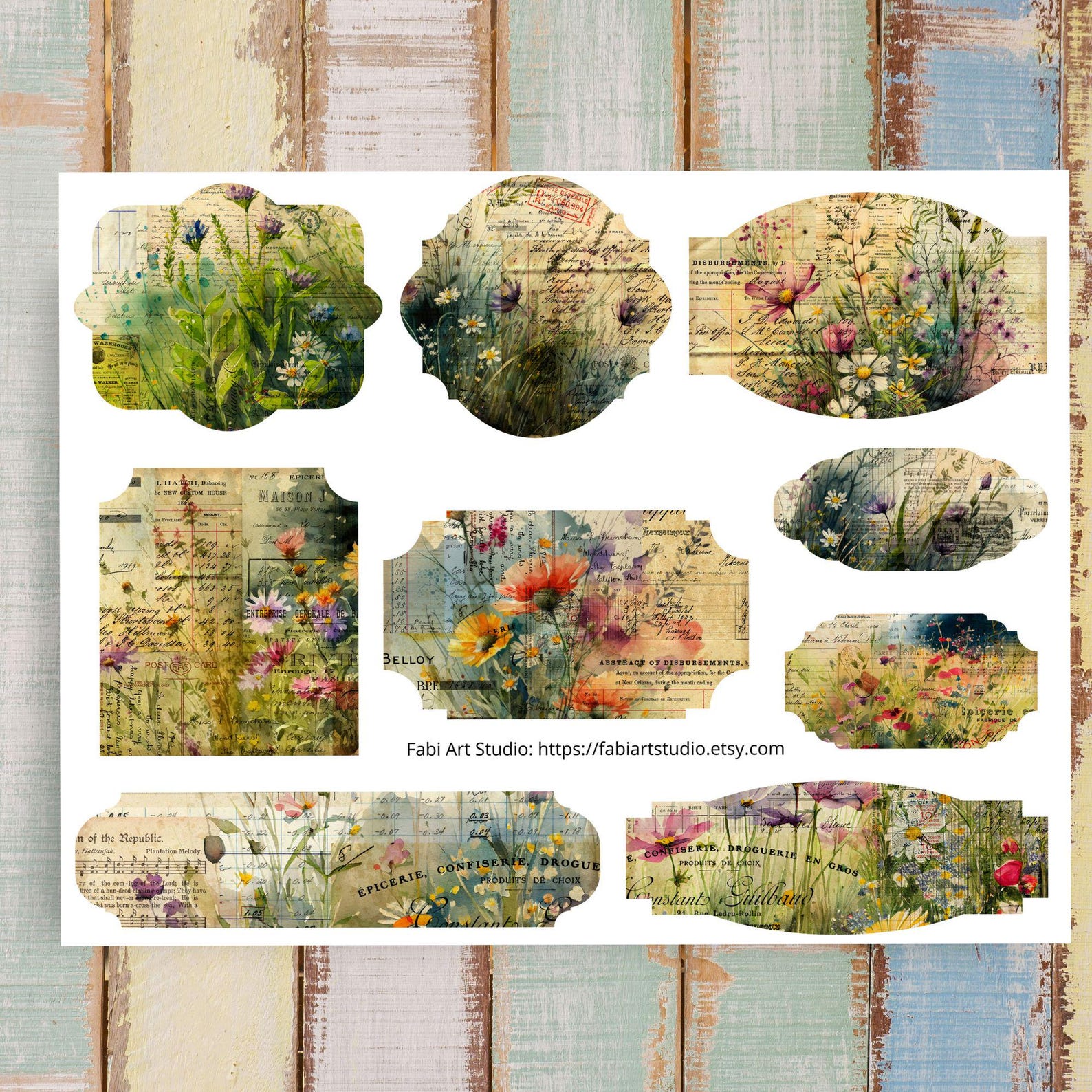 Watercolor Wildflowers Labels Printable Kit – 5 Vintage Floral Label ...