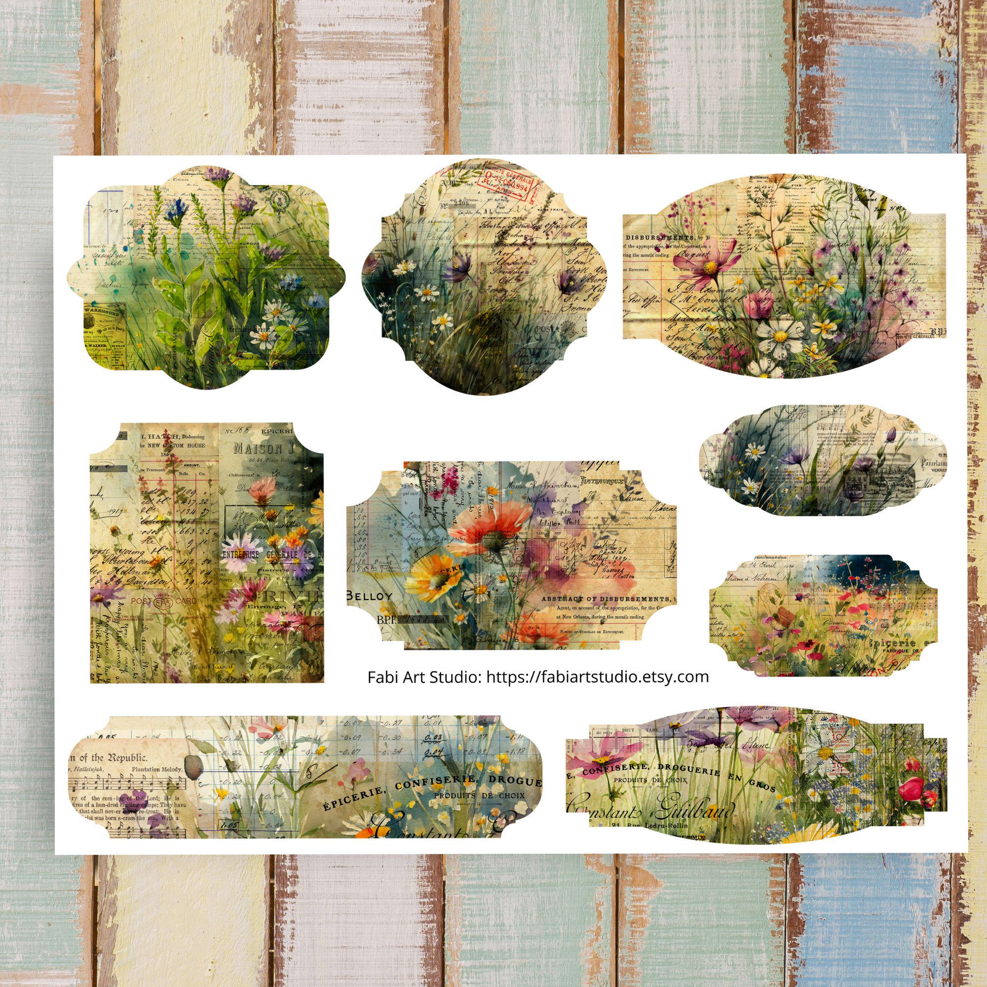 Watercolor Wildflowers Labels Printable Kit – 5 Vintage Floral Label ...