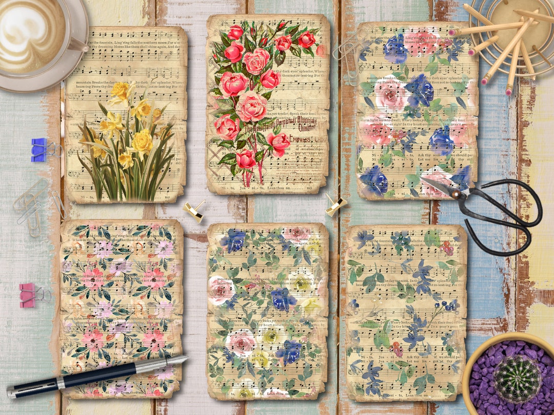 Junk Journal Music Cards, Digital Music Sheets, Vintage Ephemera Cards ...