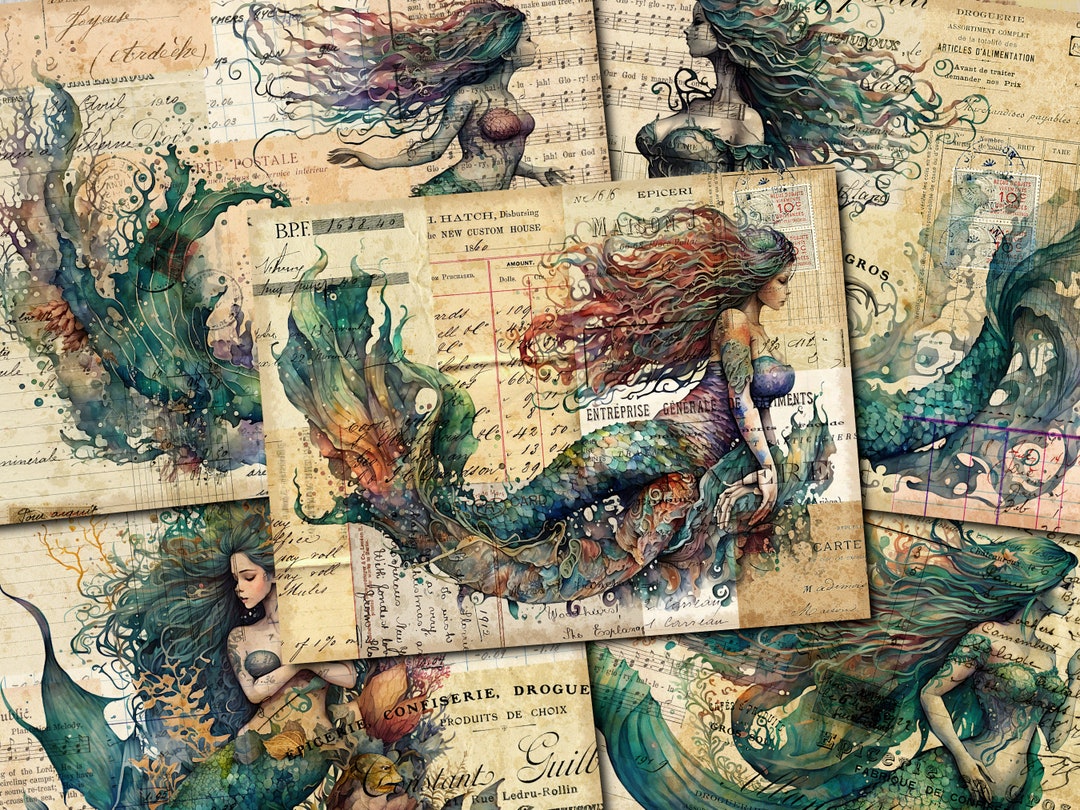 Vintage Mermaid Junk Journal Papers: Printable Digi Kit (digital ...