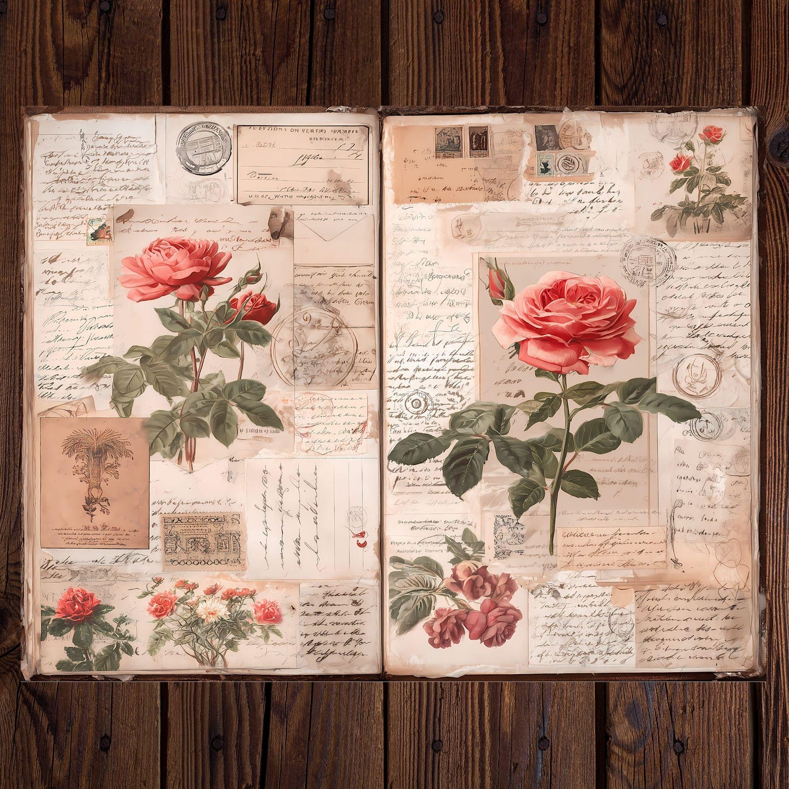Vintage Roses Junk Journal Double-page Spread (digital Download ...
