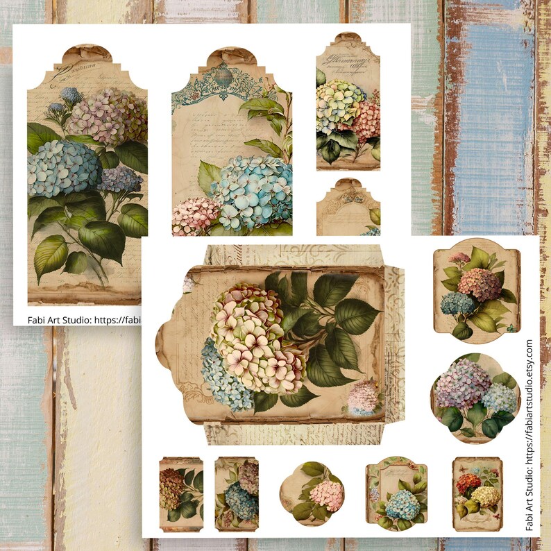 Hydrangea Junk Journal Kit: Printable Ephemera, Tags, Pockets (digital ...