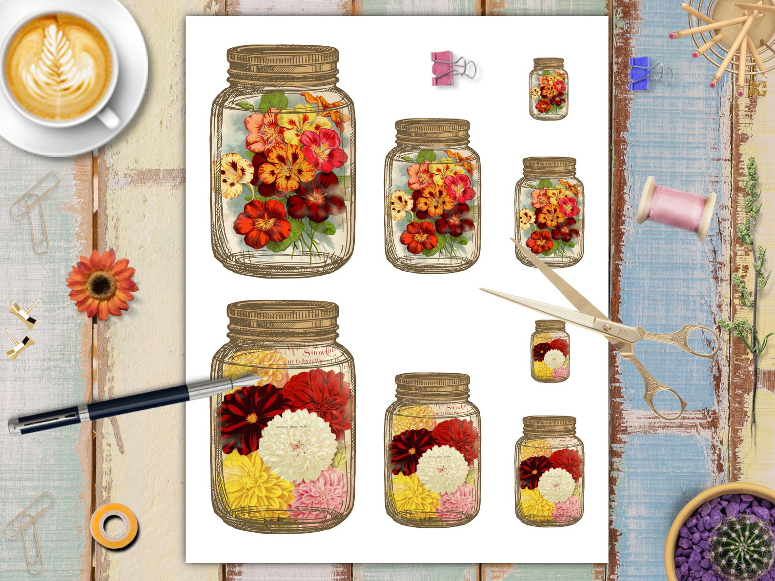 Junk Journal Digi Kit Digital Mason Jar Tags Ephemera - Etsy