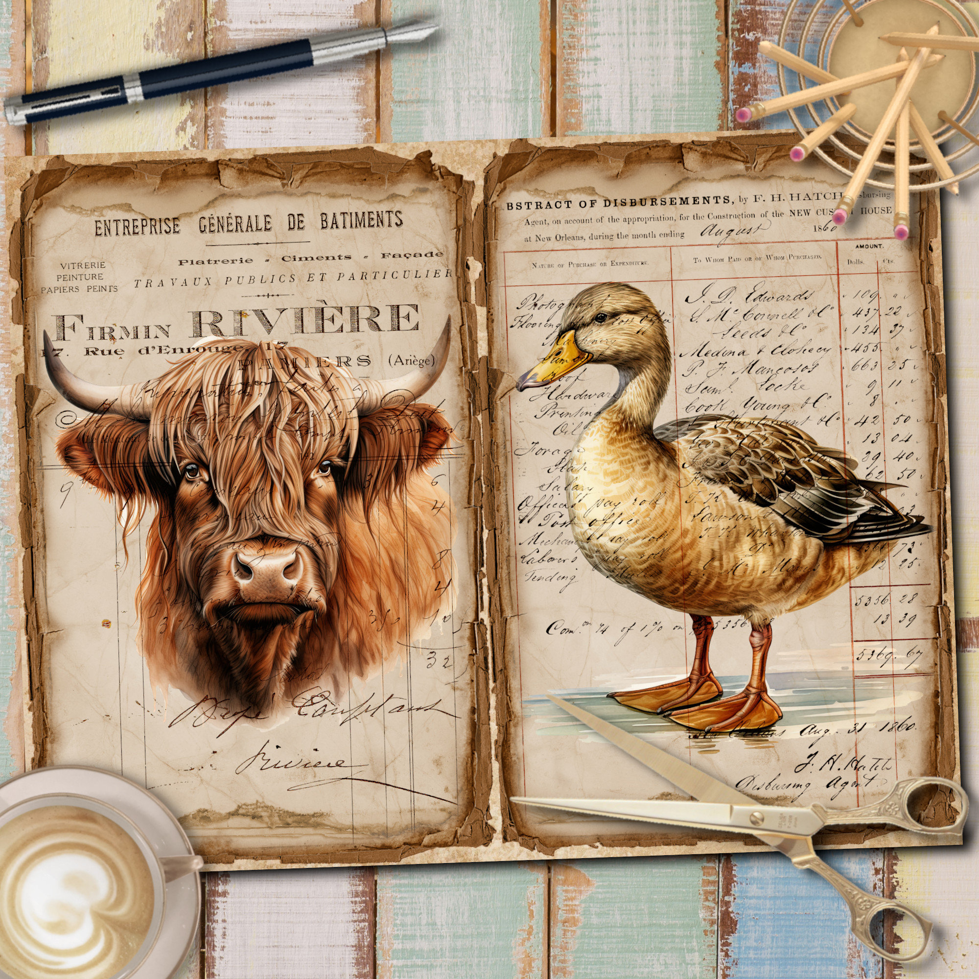 Vintage Farm Animals Junk Journal Pages: Printable Digi Kit (digital ...