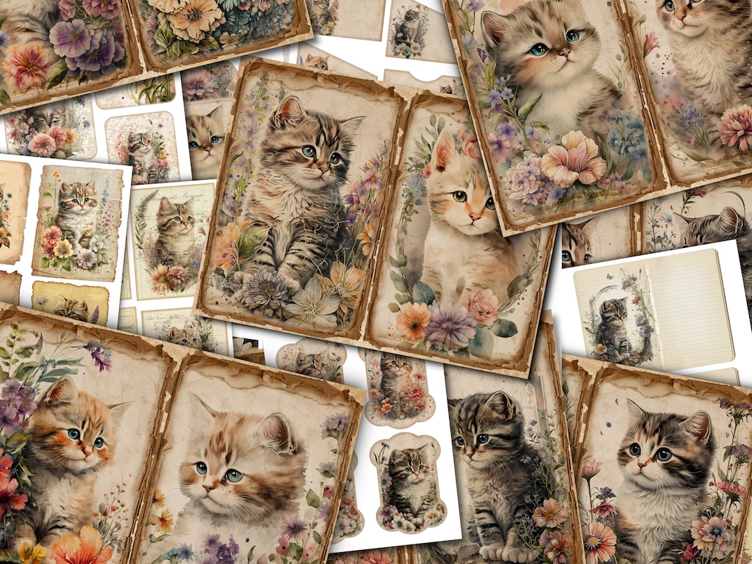 Junk Journal Printable, Vintage Cat , Kittens Vintage Journal Pages ...