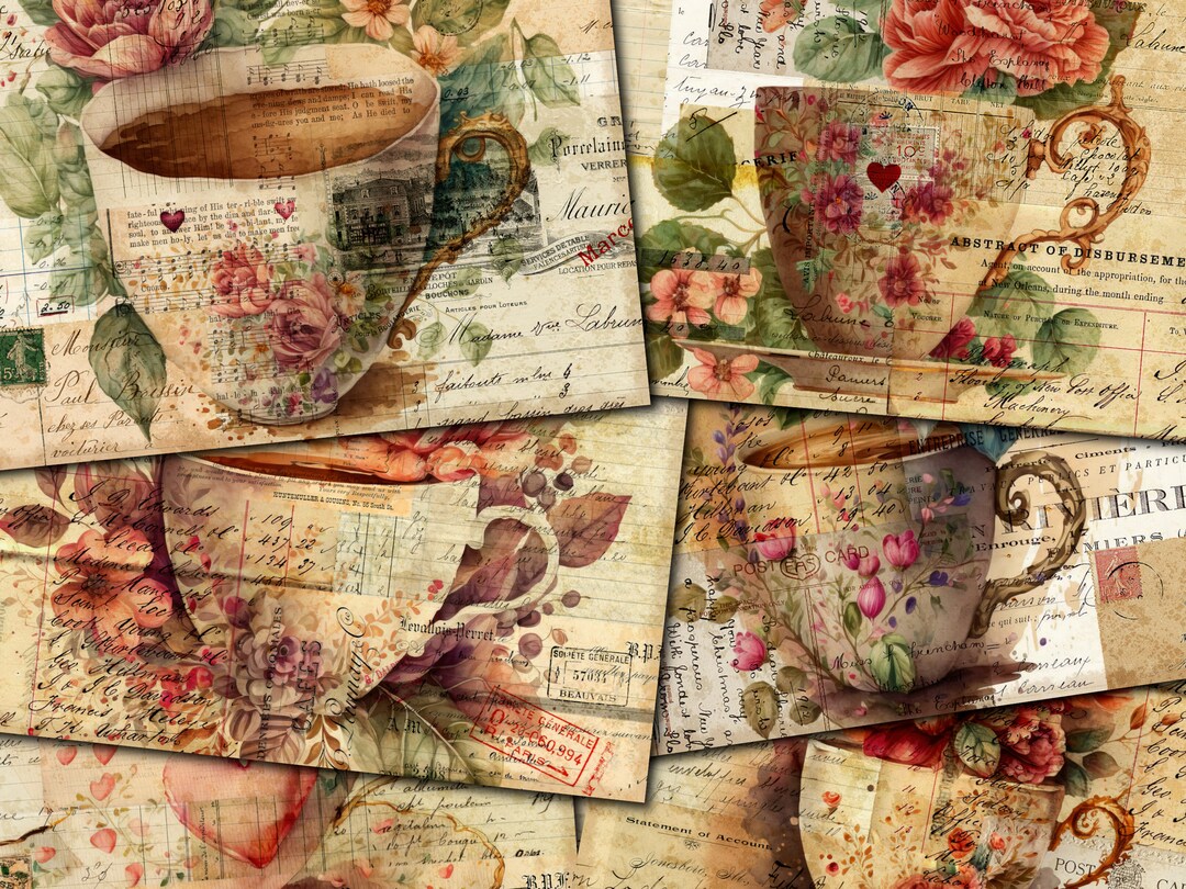 Junk Journal Printable, Tea Cups , Vintage Journal Papers, Floral Tea ...