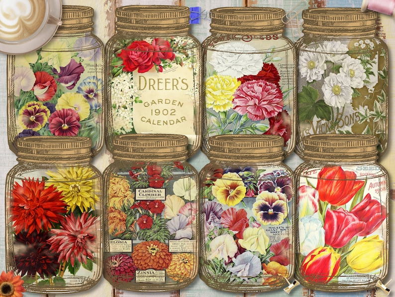 Junk Journal Digi Kit Digital Mason Jar Tags Ephemera - Etsy