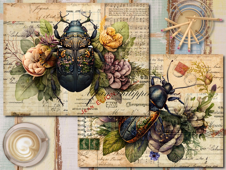 Beetle Junk Journal Papers: Vintage Bug Ephemera (digital Download) - Etsy