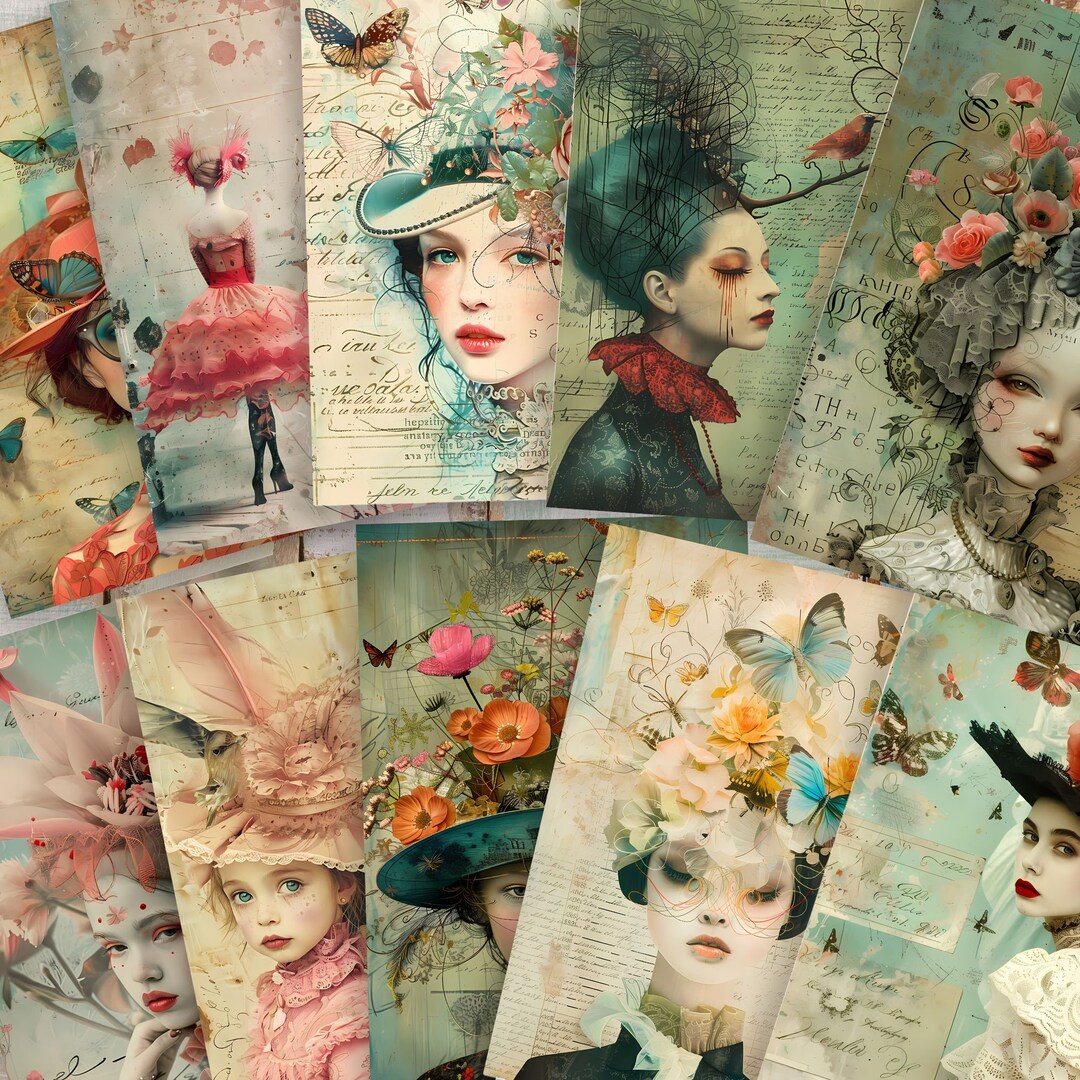 Whimsical Girls Junk Journal Pages: Collage Ephemera (digital Download ...