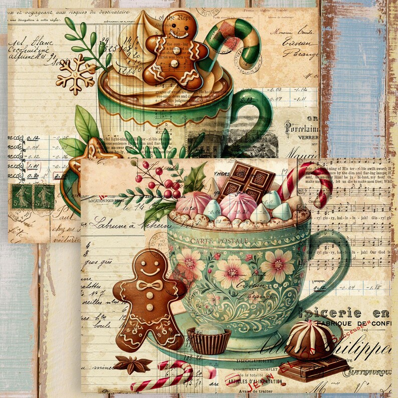 Christmas Hot Chocolate Collage Papers – Junk Journal JPG Sheets - Etsy