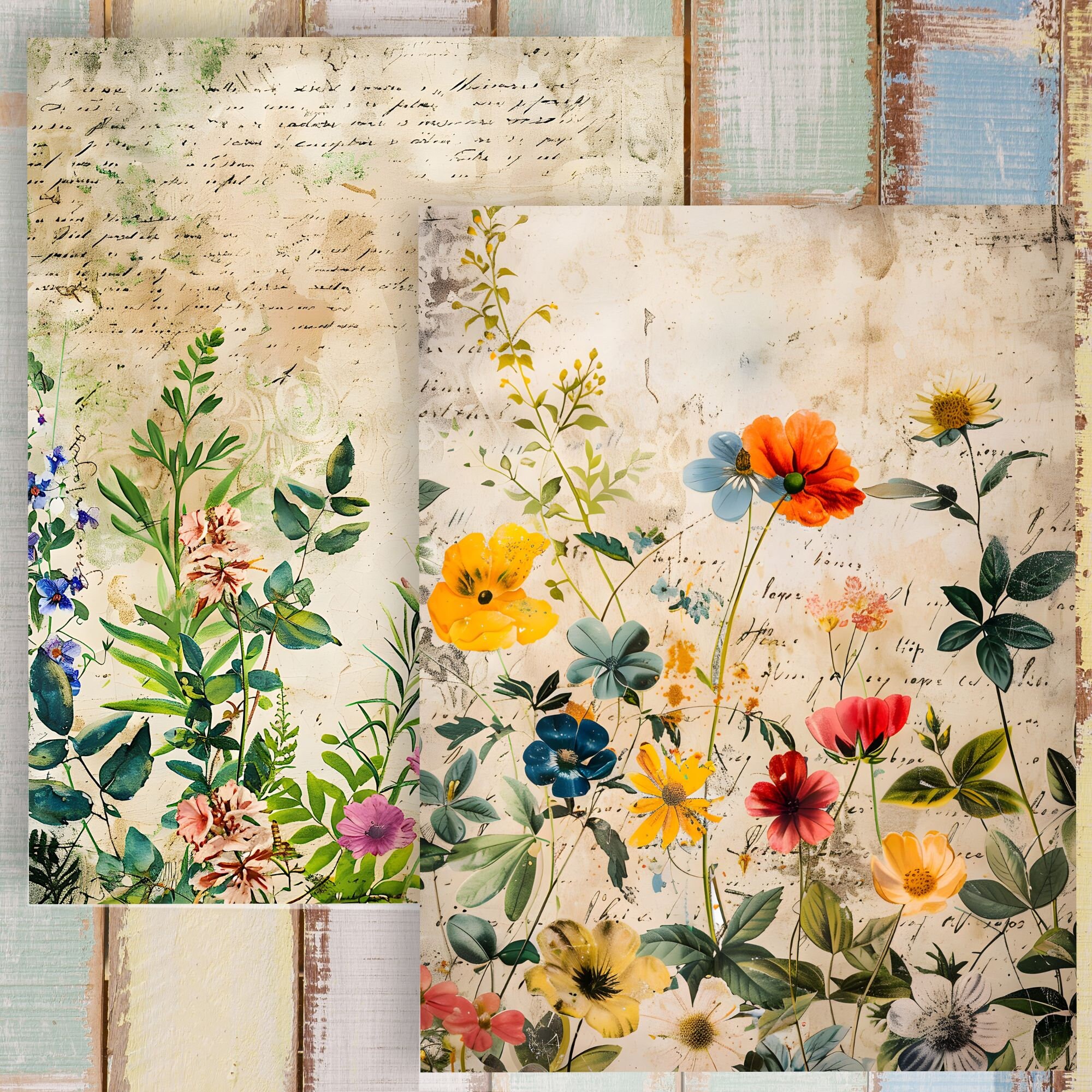 Wildflower Junk Journal Kit: Vintage Floral Scrapbook Paper (digital ...