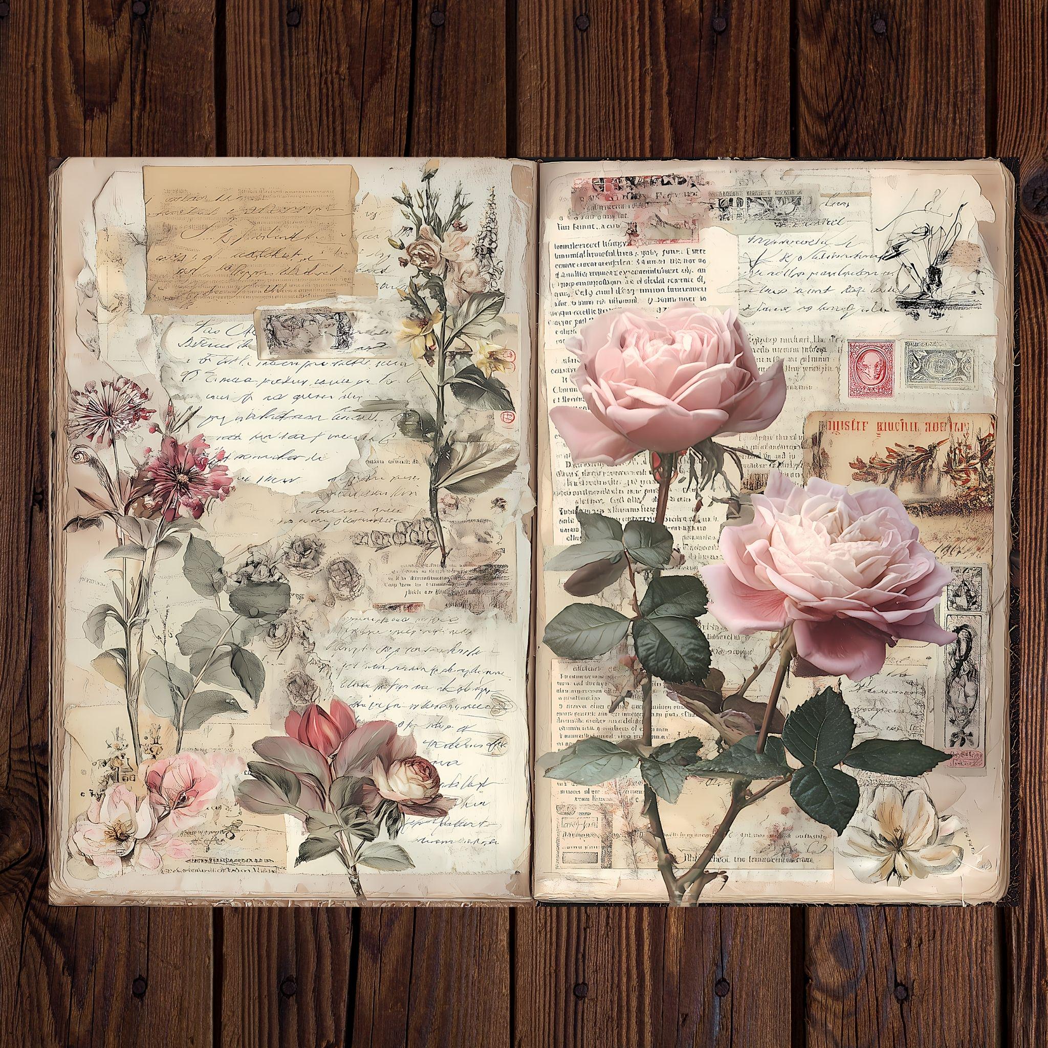 Vintage Roses Junk Journal Double-page Spread (digital Download ...