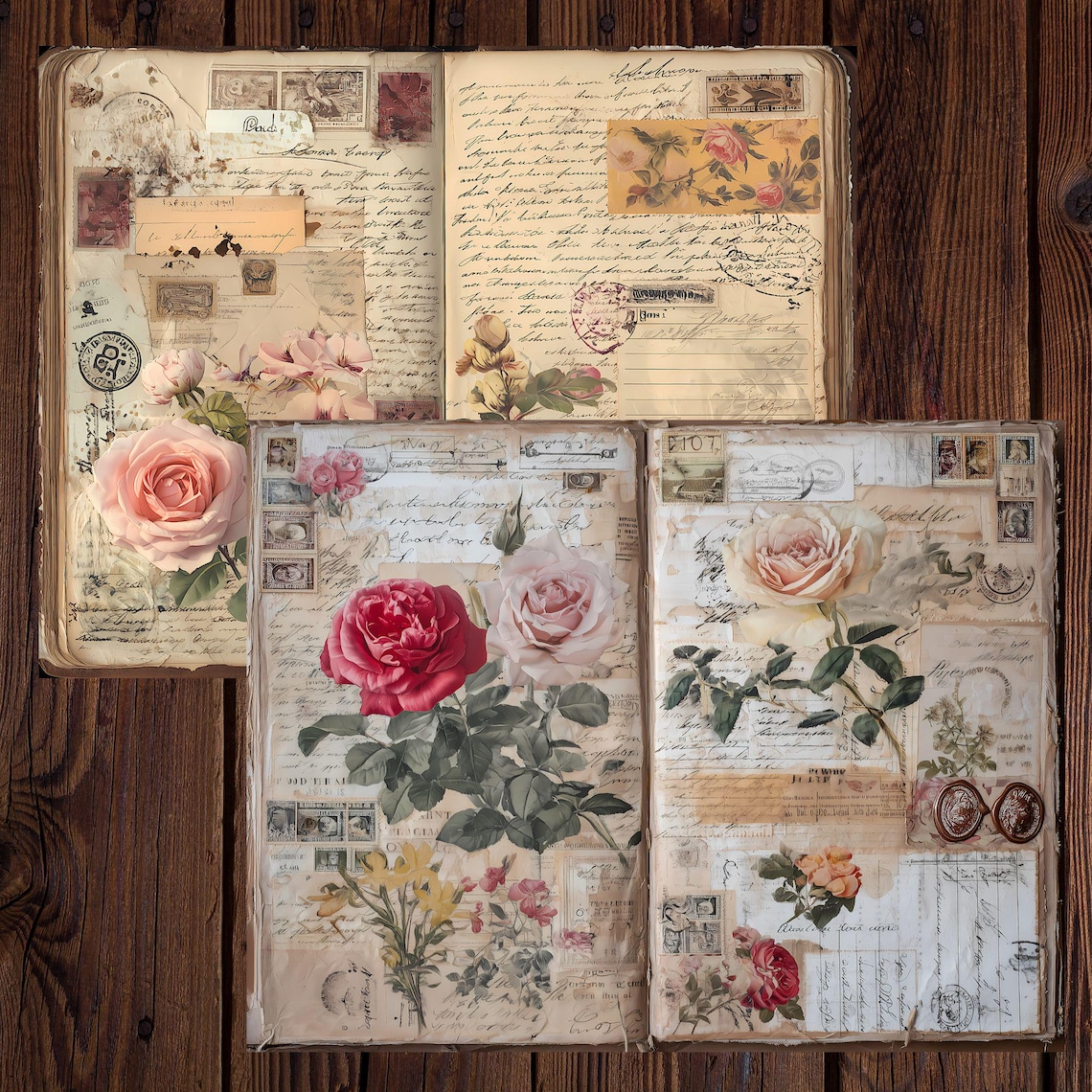 Vintage Roses Junk Journal Double-page Spread (digital Download ...