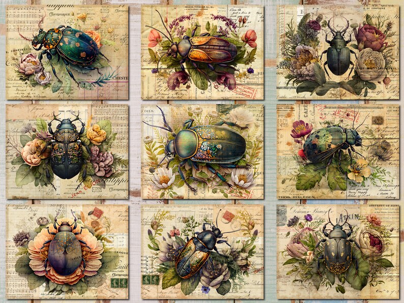 Beetle Junk Journal Papers: Vintage Bug Ephemera (digital Download) - Etsy