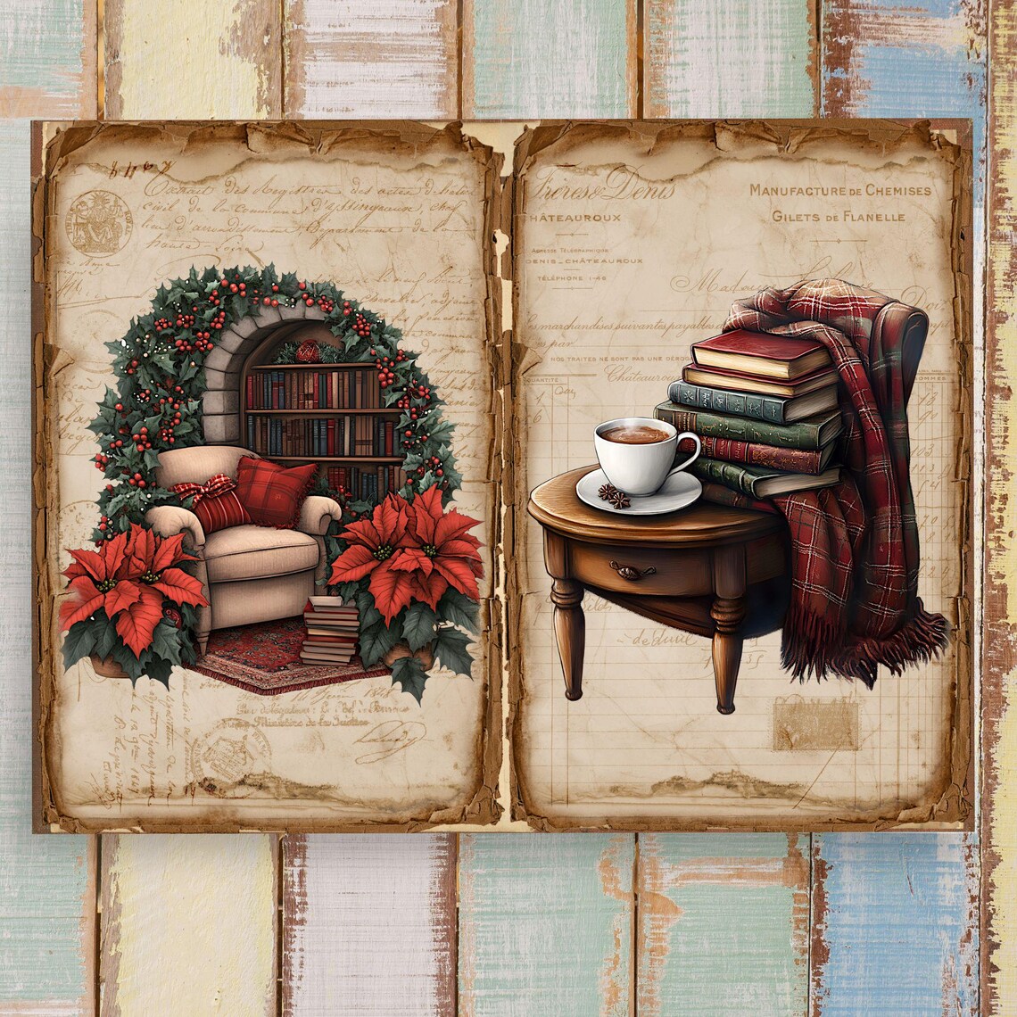 Cozy Vintage Christmas Digital Paper Kit | 5 Scrapbooking Pages | Junk ...
