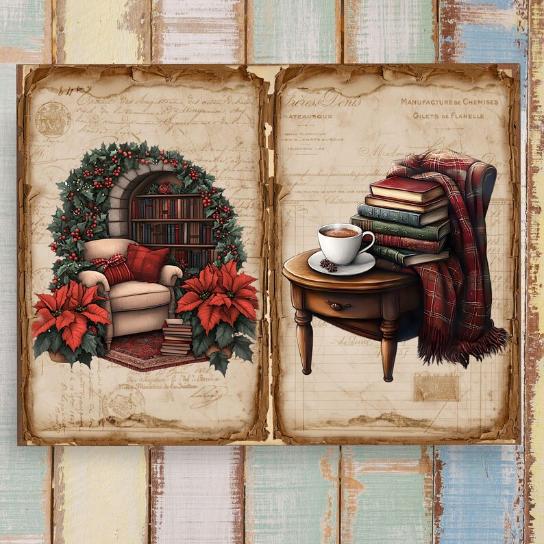 Cozy Vintage Christmas Digital Paper Kit | 5 Scrapbooking Pages | Junk ...